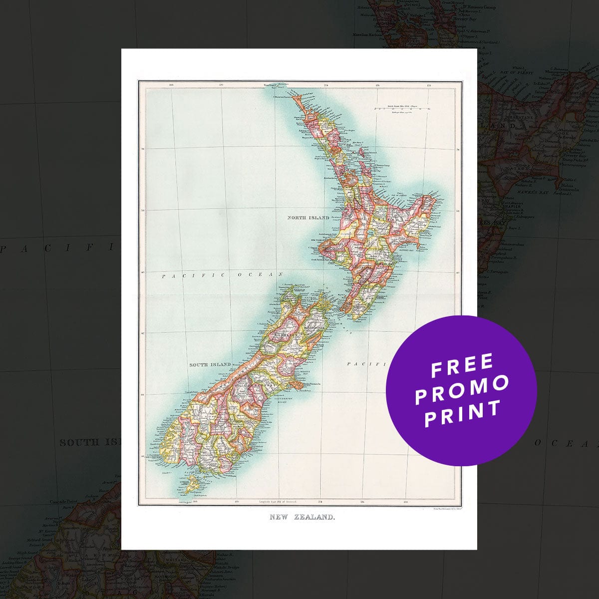 Vintage 1900's Map of New Zealand, Aotearoa art print – Fishmob ...