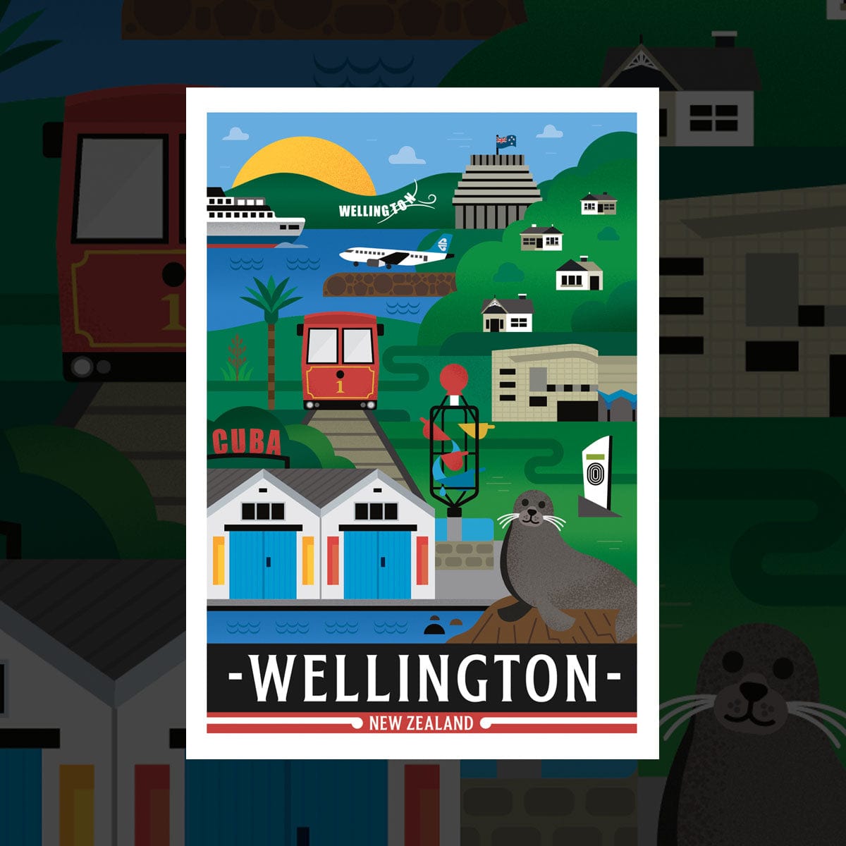 Wellington art print by Greg Straight – Fishmob - Iconic NZ art prints