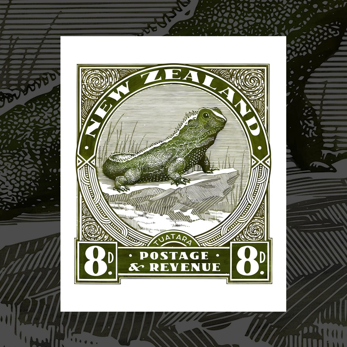 'Tuatara Eight Pence' 1935 NZ pictorial stamp print – Fishmob - Iconic ...